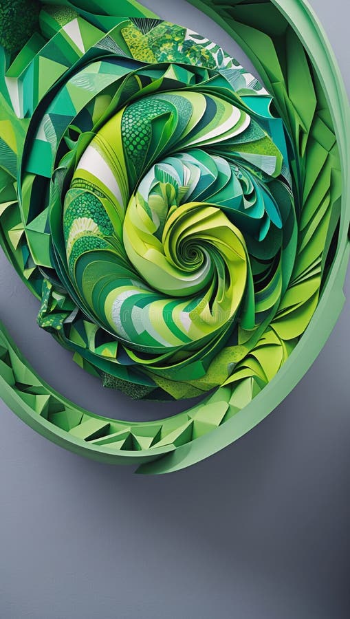 A Colorful Spiral Pattern Made from Green Paper, Skillfully Folded and ...