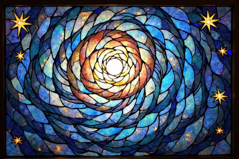 Colorful Spiral Stained Glass Design with Radiant Stars and Concentric ...