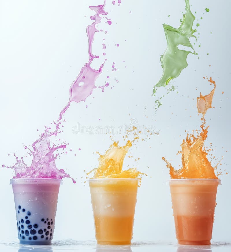 Colorful Splash of Bubble Tea and Fruit Drinks in Vibrant Hues Stock ...
