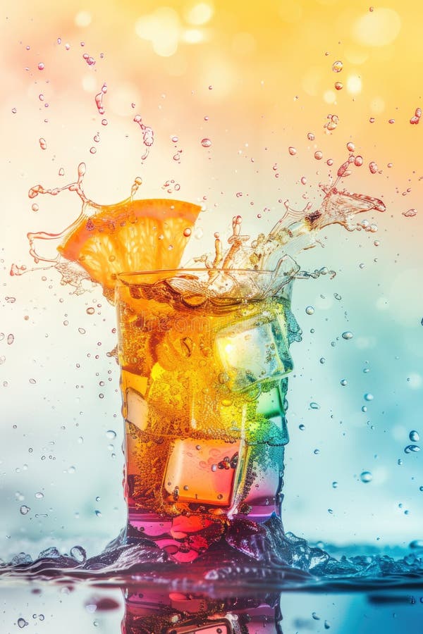 Colorful Splash with Citrus Cocktail Against a Vibrant Background Stock ...