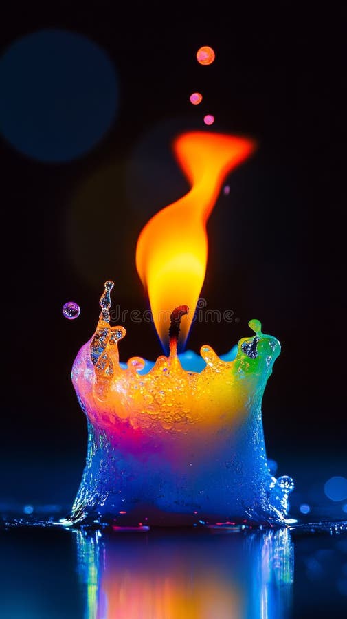 Colorful Splash Forming a Candle Flame Against Dark Background Stock ...