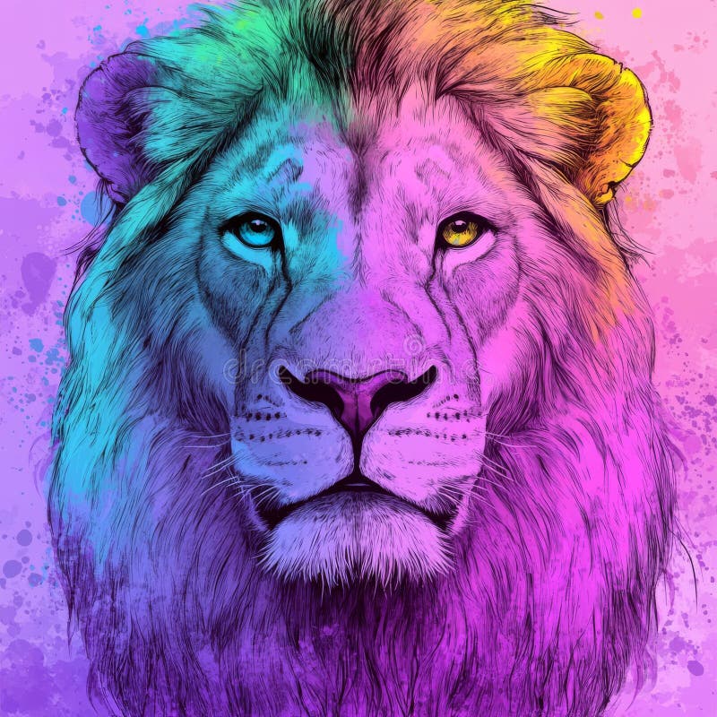 A Colorful Splash Illustration of a Lion Cub, Presented As Digital Art ...