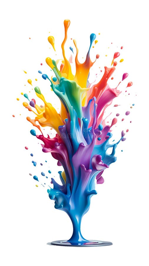 Multicolored Rainbow Neon Ink Splash on White Background. Stock Photo ...