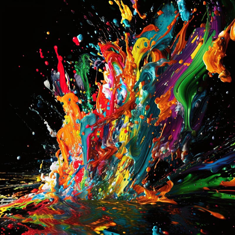 A Colorful Splash of Paint on a Black Background with a Black ...