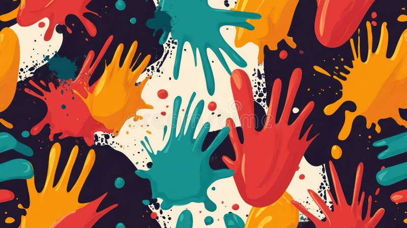 Vibrant Handprint Splatter Seamless Pattern: a Bold Colorful Design ...