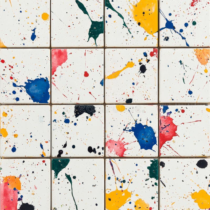 Colorful Splash-patterned Tiles Arranged in a Grid Layout for Art or ...