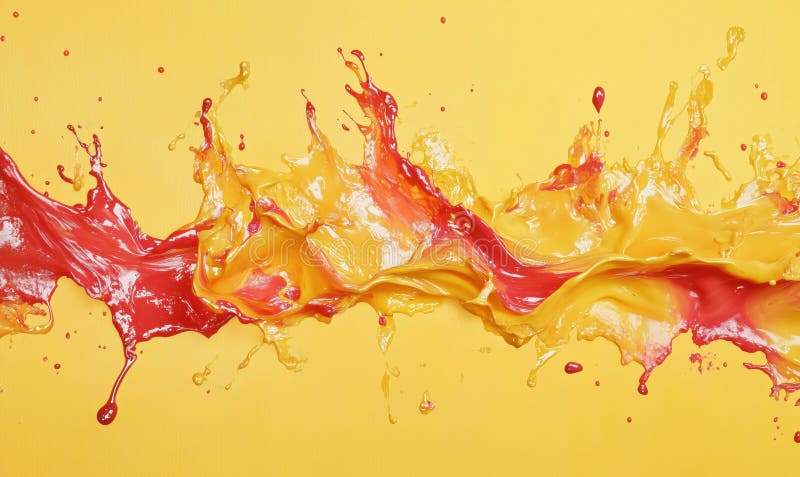 Colorful Splash of Red and Yellow Paint on Bright Yellow Background ...