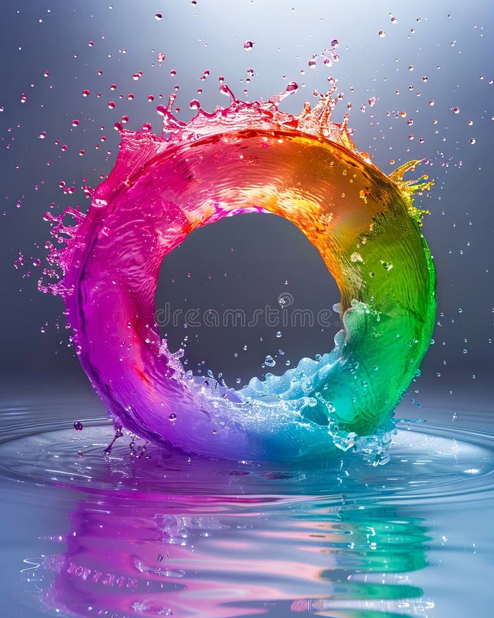 A Colorful Splash of Water with a Rainbow Ring Stock Photo - Image of ...