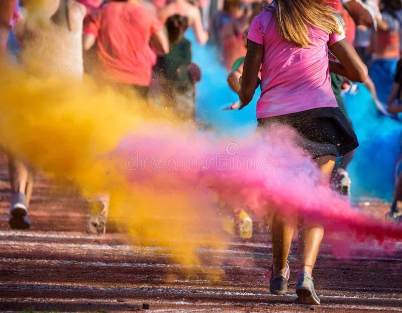 Colorful Splashes of Chalk Powder during a Color Run Event Stock ...