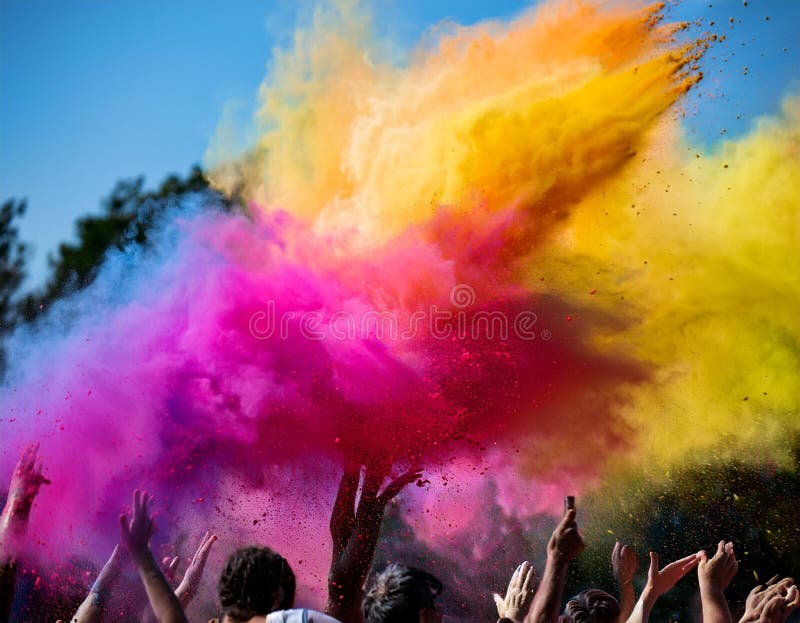 Colorful Splashes of Chalk Powder during a Color Run Event Stock ...