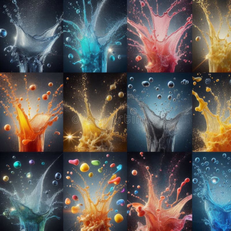 Colorful Splashes of Water Droplets, with Different Variations Stock ...