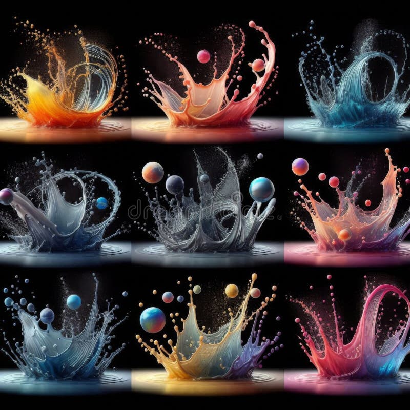 Colorful Splashes of Water Droplets, with Different Variations Stock ...