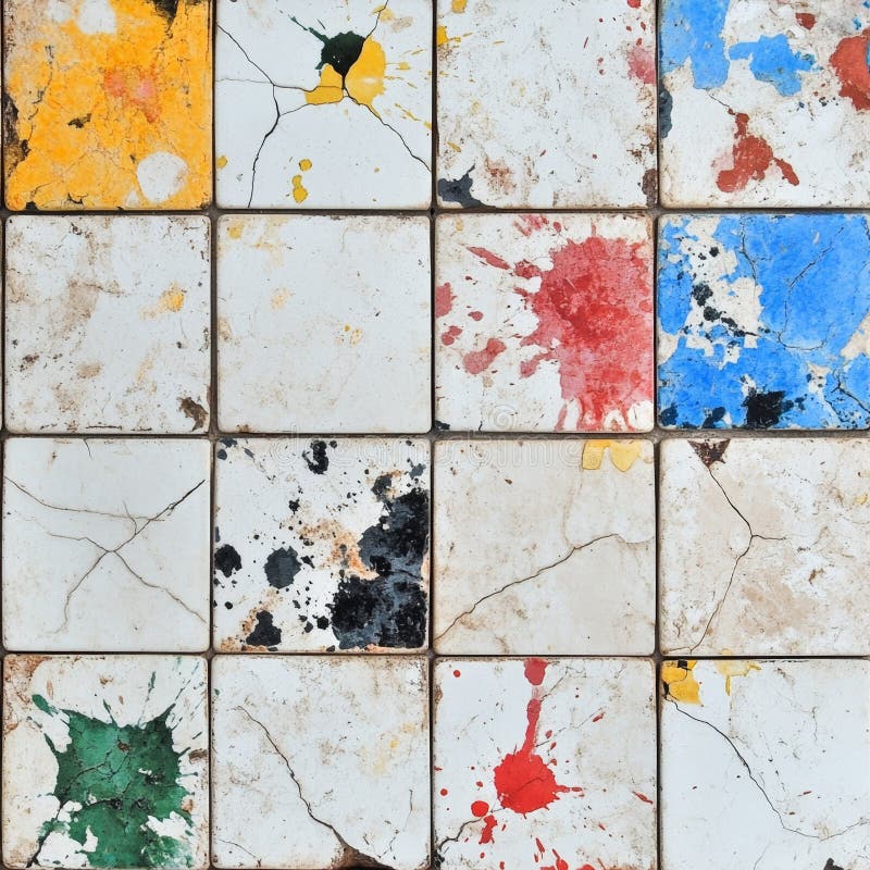 Colorful Splattered Tiles Create a Vibrant Artistic Pattern in a Rustic ...