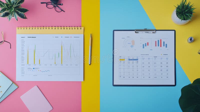 Colorful Split Screen Digital Marketing Data Presentation Stock Image ...