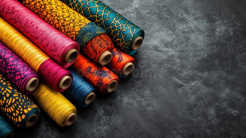 Colorful Spools of African Fabric Thread are Arranged Neatly ...