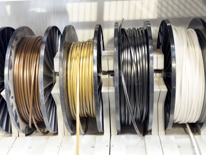 Colorful Spools of Electrical Cable on Metal Reels in Industrial ...