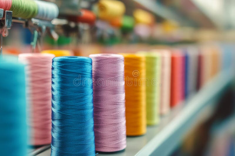 Colorful Spools of Sewing Threads Arranged Neatly in a Vibrant Textile ...