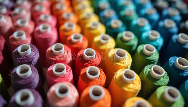 Colorful Spools Thread Arranged Neat Rows Sewing Projects Stock Photos ...