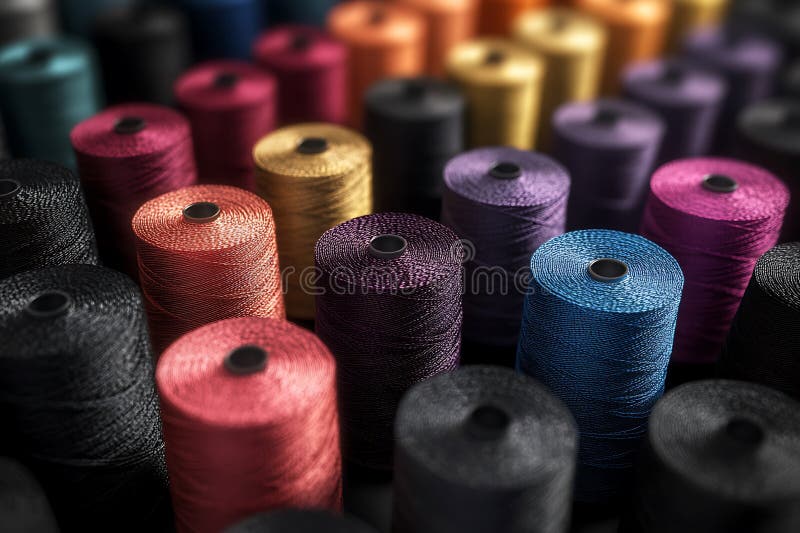 Colorful Spools of Thread Arranged in Rows Stock Illustration ...