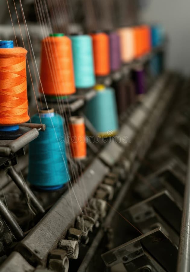 Colorful Spools of Thread Arranged on a Sewing Machine for Textile ...