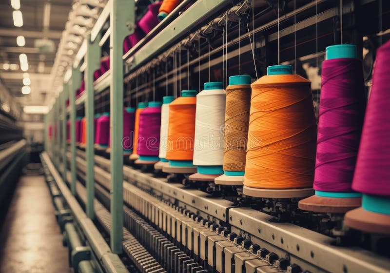 Colorful Spools of Thread Arranged in a Textile Manufacturing Facility ...