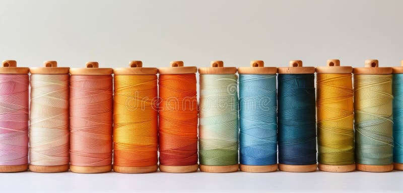 Colorful Spools of Thread Arranged on a White Fabric Stock Image ...