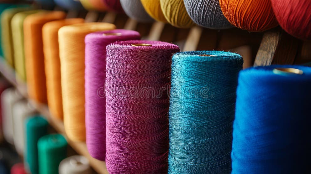 Colorful Spools of Thread Create a Vibrant Textile Background. Perfect ...