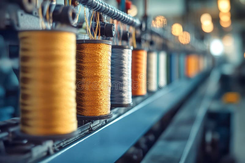 Colorful Spools of Thread on an Embroidery Machine in a Textile Factory ...