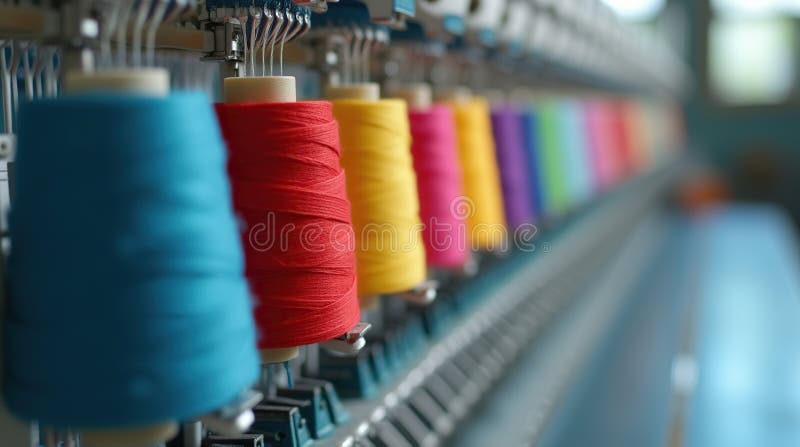 Colorful Spools of Thread on an Industrial Machine Setup Stock ...
