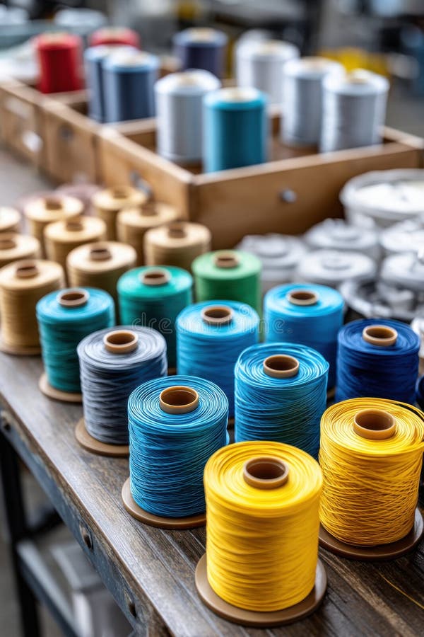 Colorful Spools of Thread in a Modern Cable Production Facility ...