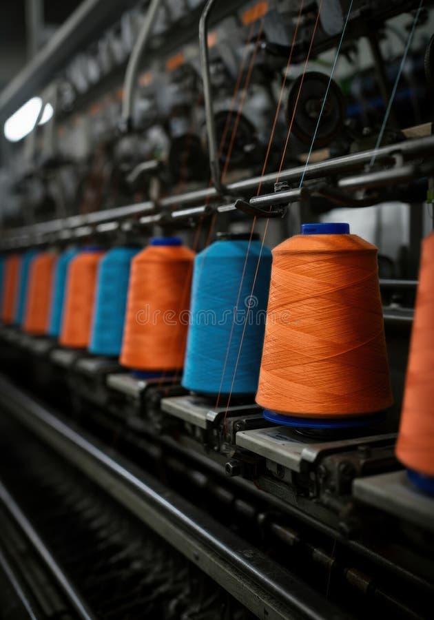 Colorful Spools of Thread in a Textile Manufacturing Machine Stock ...