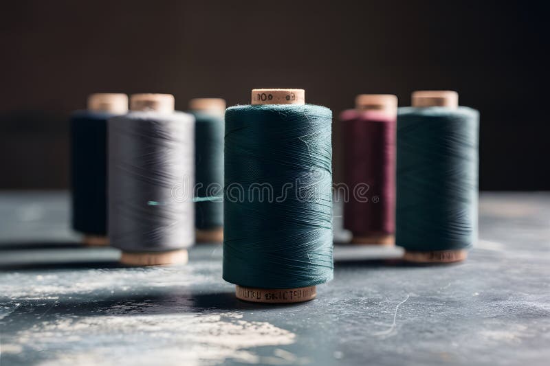 Colorful Spools of Thread on Textured Surface, Green Spool Stands Out ...