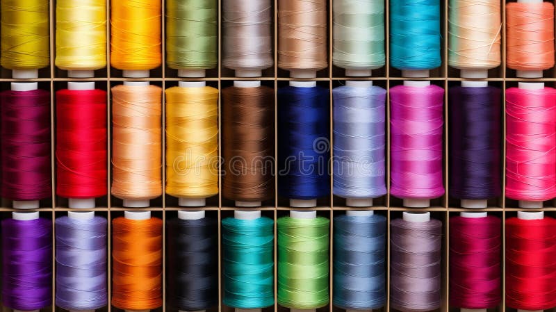 Colorful Spools of Thread in a Wooden Box As a Background Stock Image ...