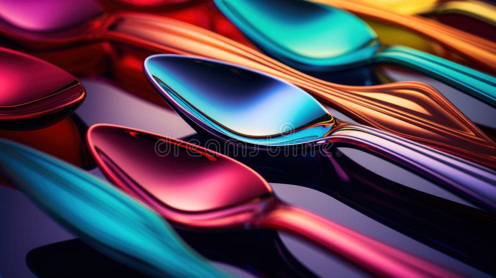 Colorful Spoons on a Dark Background, AI Stock Illustration ...