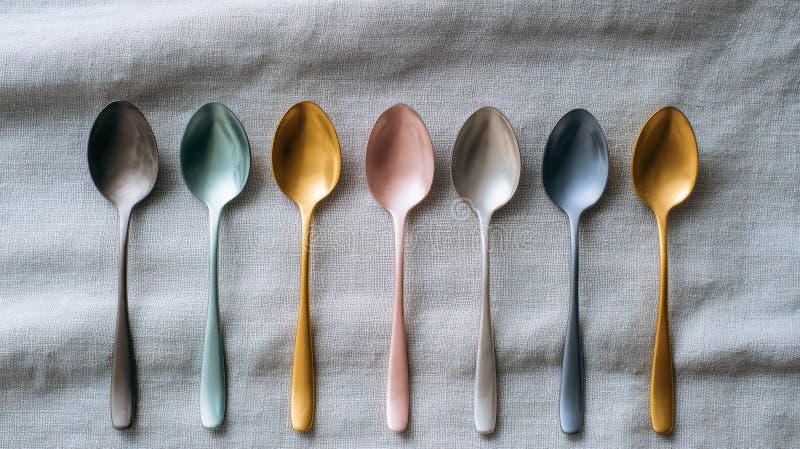 Colorful Spoons on a Textured Fabric Background Stock Illustration ...