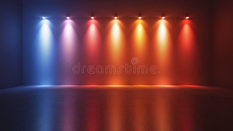 Colorful Spotlights Illuminating Wall with Reflections on the Floor ...