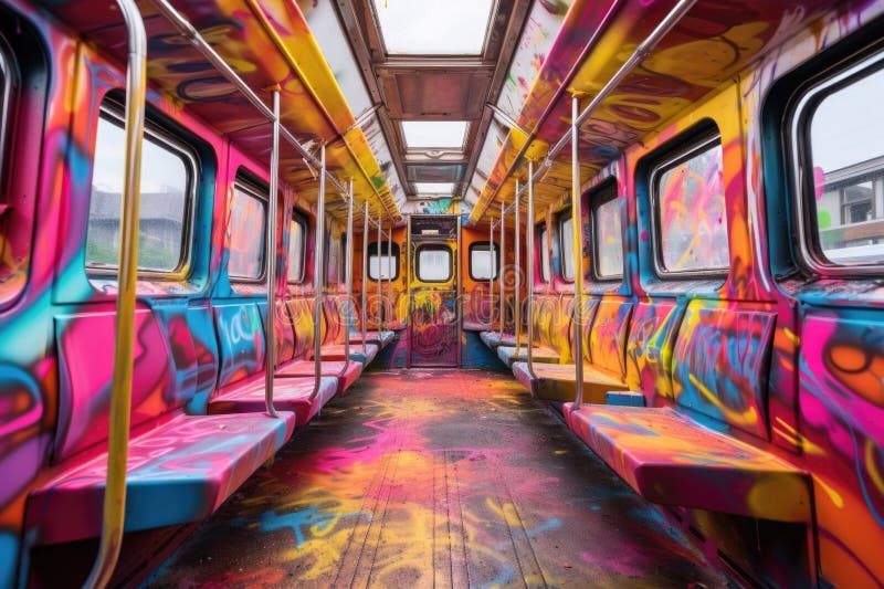 Colorful Spray Paint Masterpieces on Train Cars Stock Photo - Image of ...