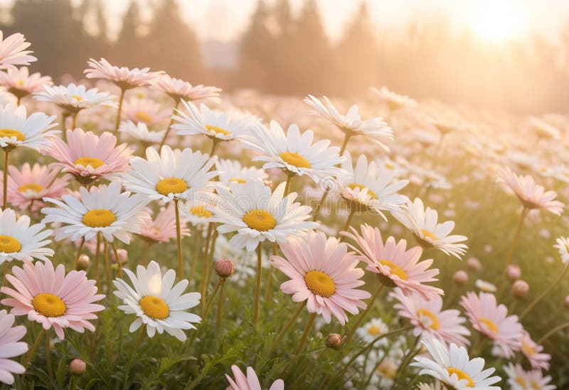Colorful Spring Daisies Background with White Copy Space Above Stock ...