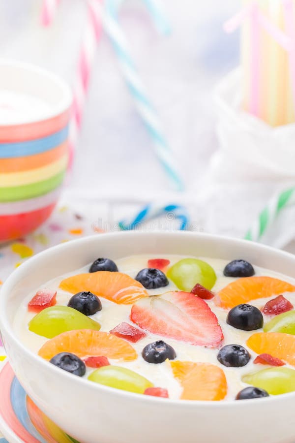 Colorful Spring Dessert Vanilla Pudding Fruit Stock Image - Image of ...