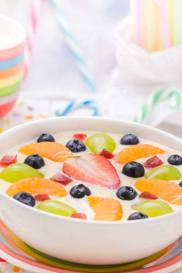Colorful Spring Dessert Vanilla Pudding Fruit Stock Photo - Image of ...