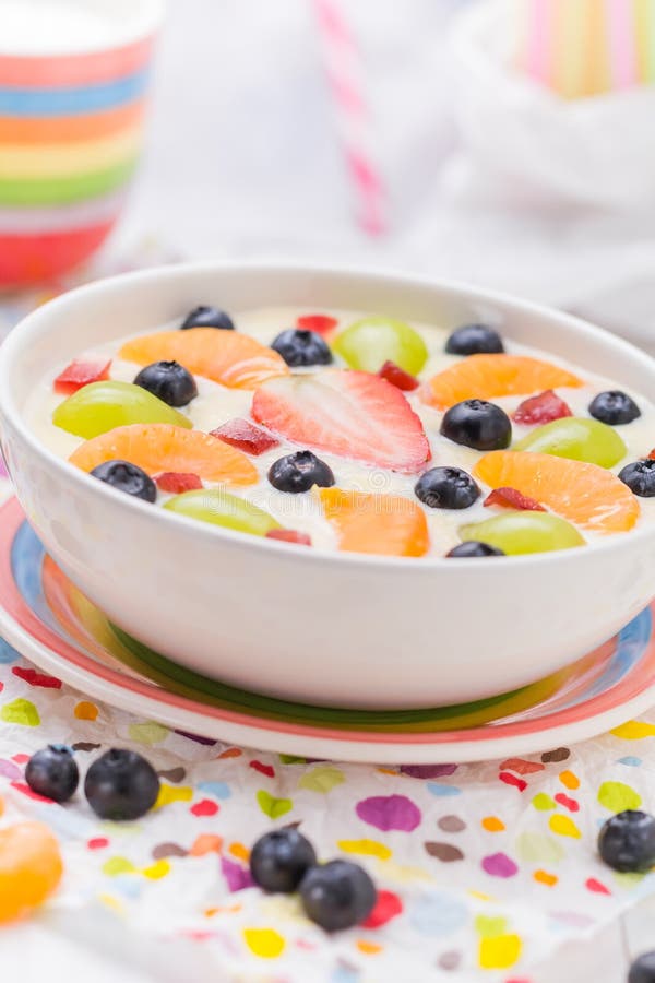 Colorful Spring Dessert Vanilla Pudding Fruit Stock Photo - Image of ...