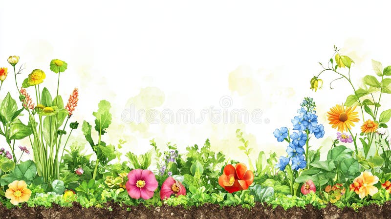 Colorful Spring Flowers Border Stock Illustration - Illustration of ...