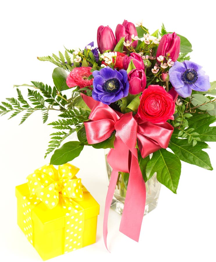 Colorful Spring Flowers with Gift Box Stock Image - Image of nature ...