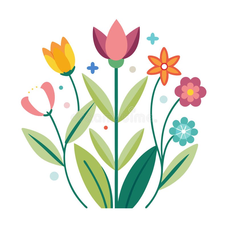 Colorful Spring Flowers Illustration: Flat Vector Design for Prints and ...