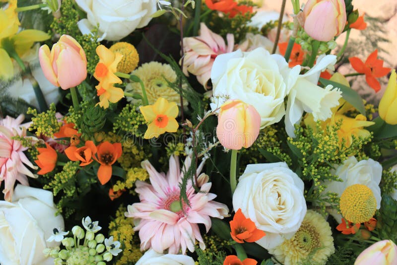 Colorful spring flowers stock image. Image of arrangement - 214350025