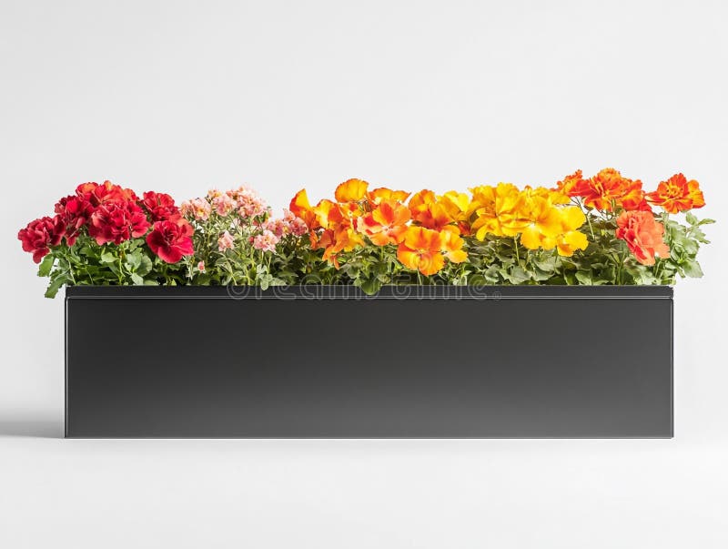 Colorful Spring Flowers in Modern Black Planter Box Stock Illustration ...