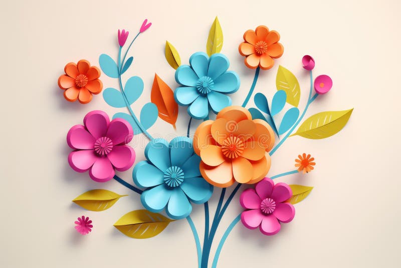 Colorful Spring Flowers Paper Art AI Generated Stock Illustration ...