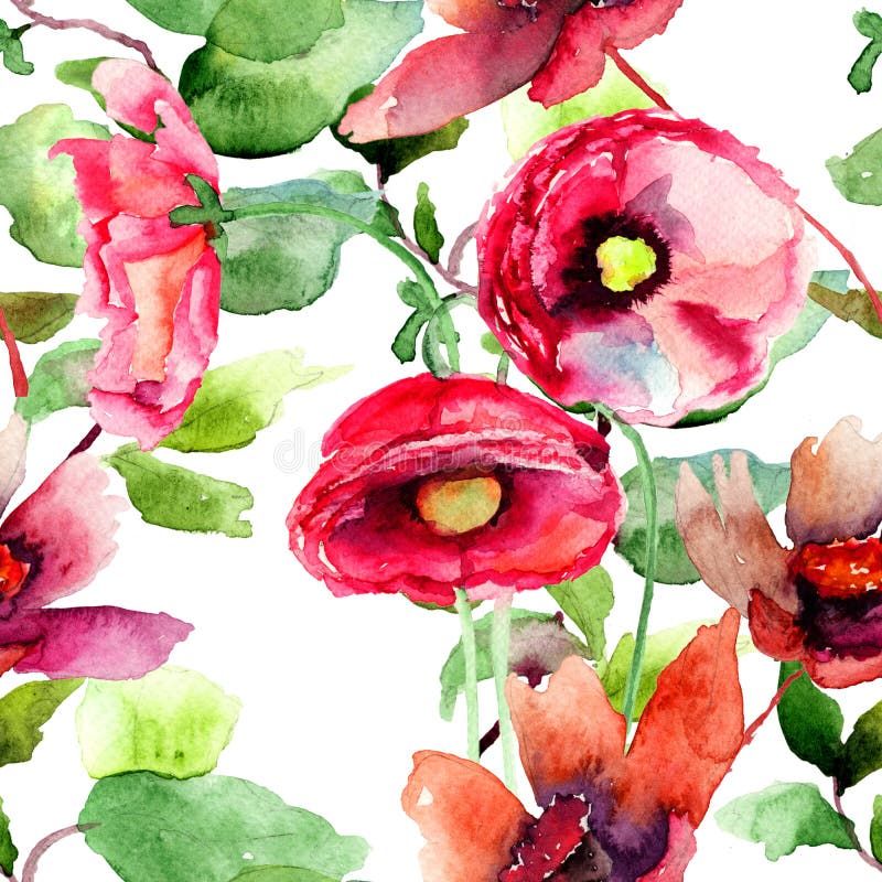 Colorful Spring Flowers, Seamless Pattern Stock Illustration ...