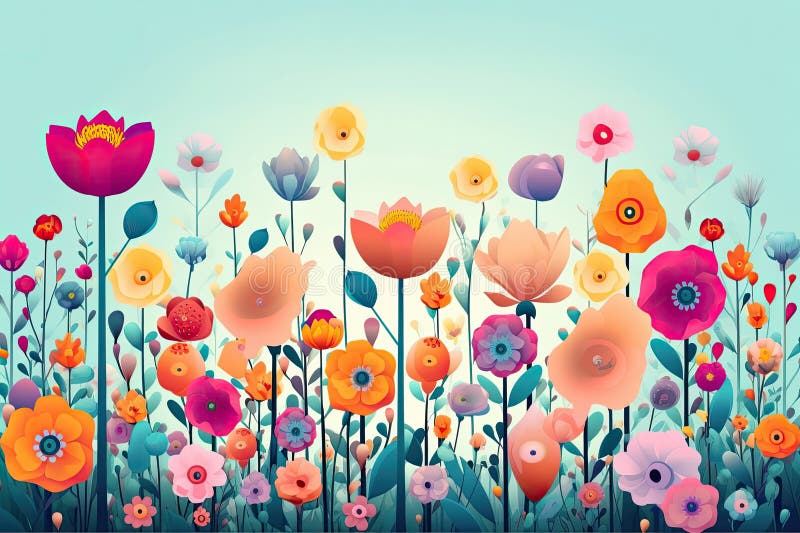Colorful Spring Flowers Whimsical Wall Mockup, Generative AI Stock ...