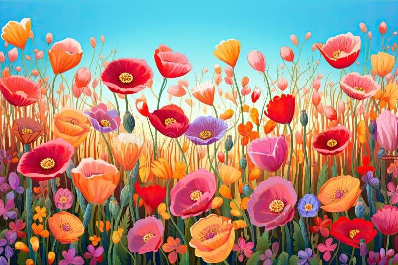 Colorful Spring Flowers Whimsical Wall Mockup, Generative AI Stock ...